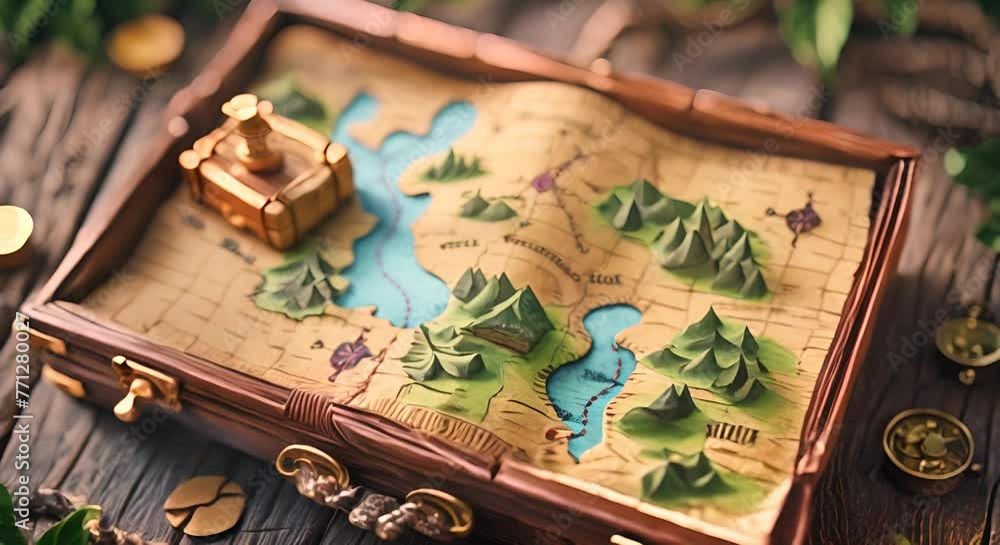 A map with a treasure chest at the destination, paths marked with ...