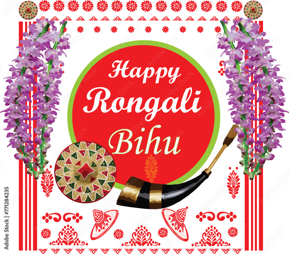 Happy Rongali Bihu with Foxtail Orchid Japi Pepa and Gamosa Elements ...