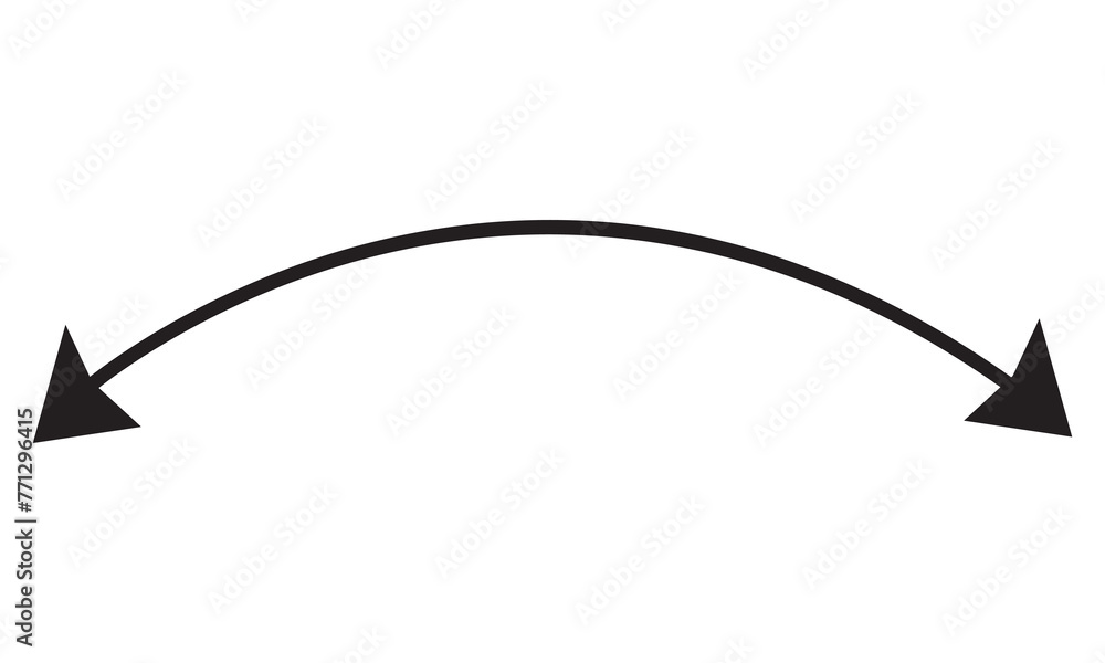 Curved line with two side arrow.Half circle line. Hand drawing of ...