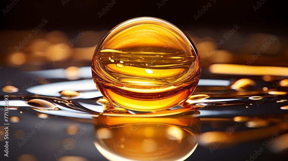 Amber liquid drop on dark reflective surface Stock Illustration | Adobe ...