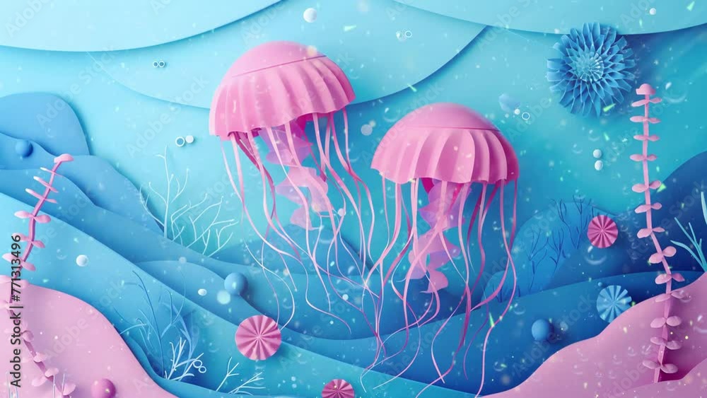 paper art style with world oceans day concept couple of jellyfish ...