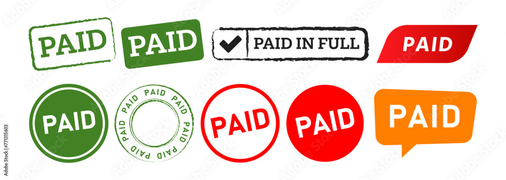 paid rectangle circle stamp and speech bubble label sticker sign ...
