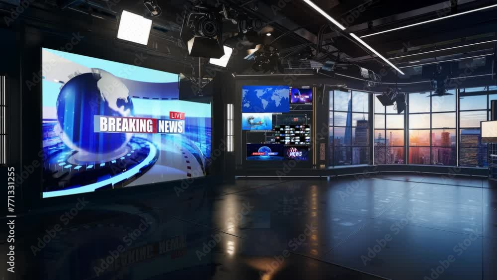 3D Virtual TV Studio News, Backdrop For TV Shows .TV On Wall.3D Virtual ...