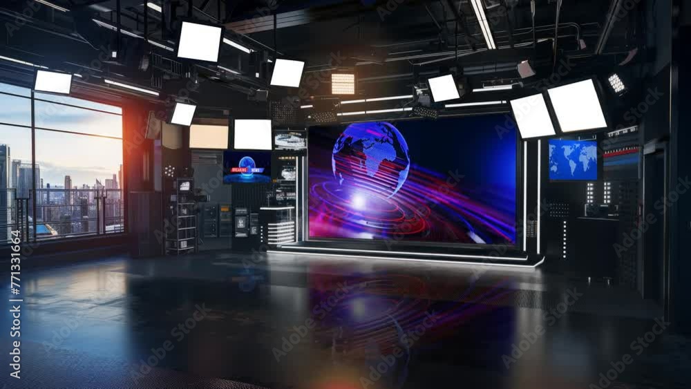 3D Virtual TV Studio News, Backdrop For TV Shows .TV On Wall.3D Virtual ...