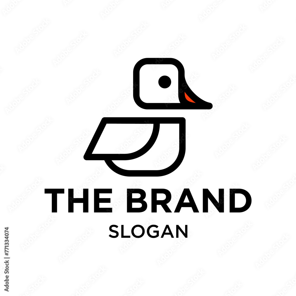 duck flapping wings Logo design Duck logo. Line art vector illustration ...