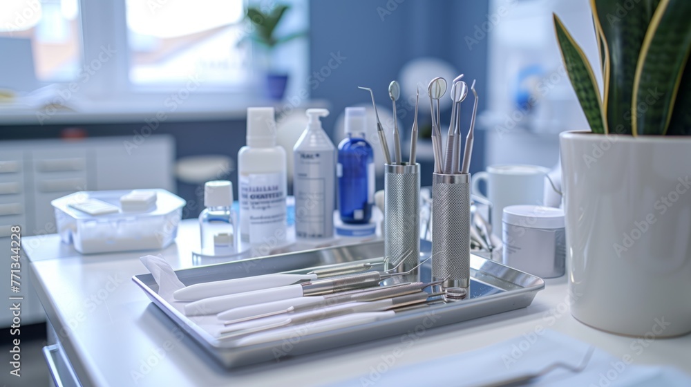 Dental Tools and Equipment on Sterile Tray. Selection of sterilized ...