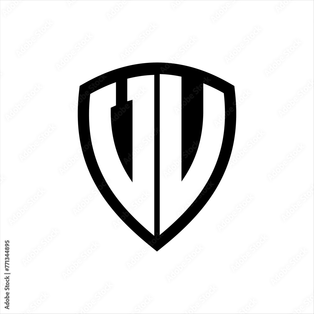 VU monogram logo with bold letters shield shape with black and white ...