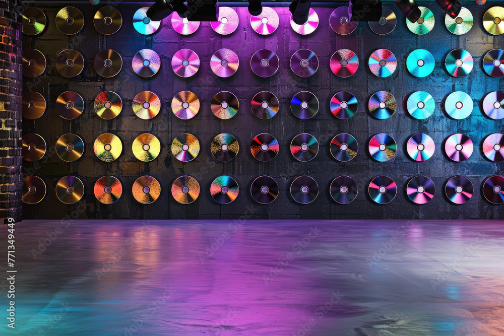 full height backdrop with platinum music disks on the wall, front view ...