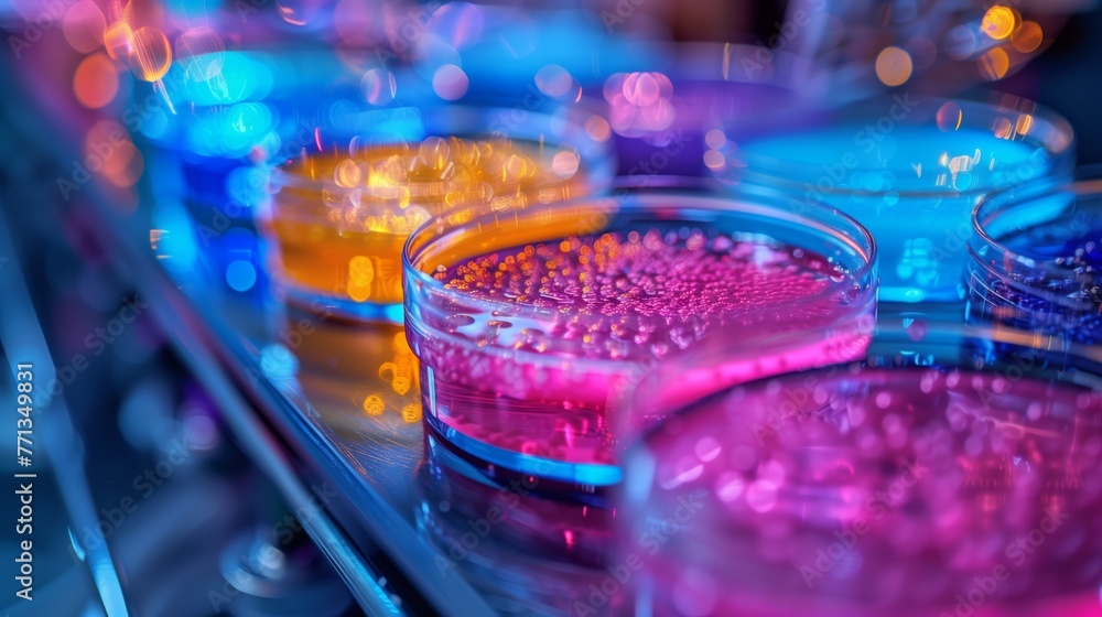 Colorful Petri Dishes in a Science Laboratory. Vibrant petri dishes ...