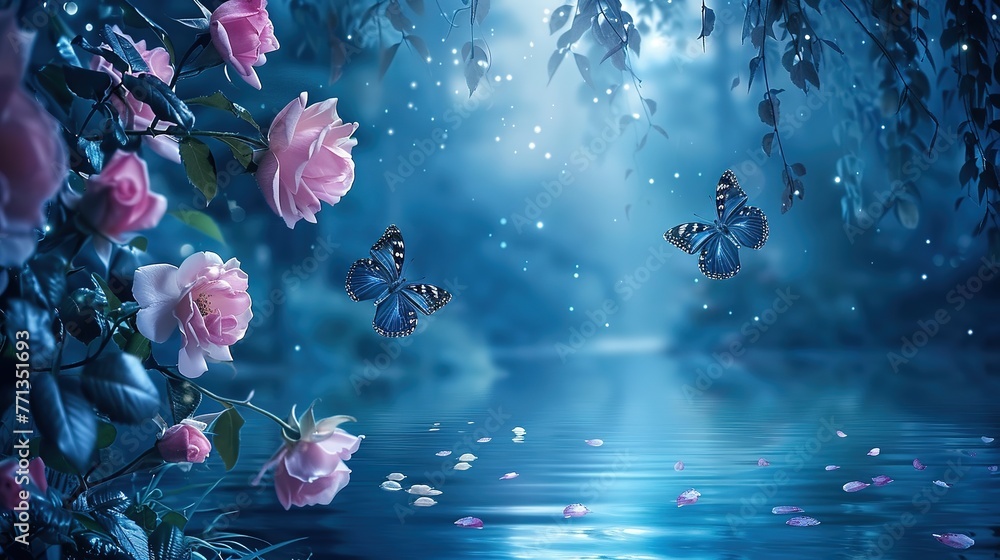 Magical fantasy enchanted fairy tale landscape with forest lake ...