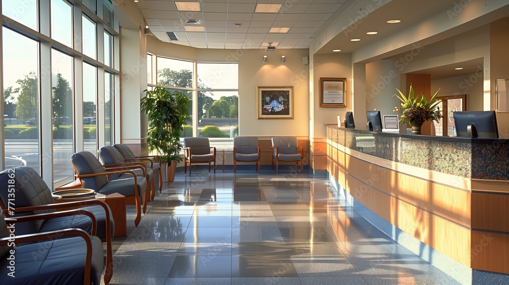 Welcoming Hospital Reception Area with Natural Light. The reception ...