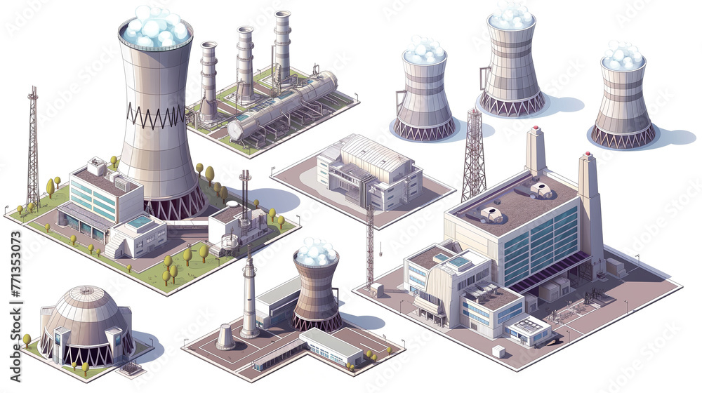 Isometric modern nuclear power plant or infographic element ...
