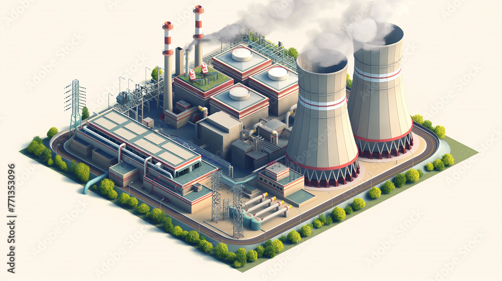 Isometric modern nuclear power plant or infographic element ...