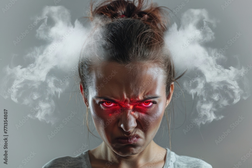 A very Angry woman with red face and steam jets emerging from his ears ...