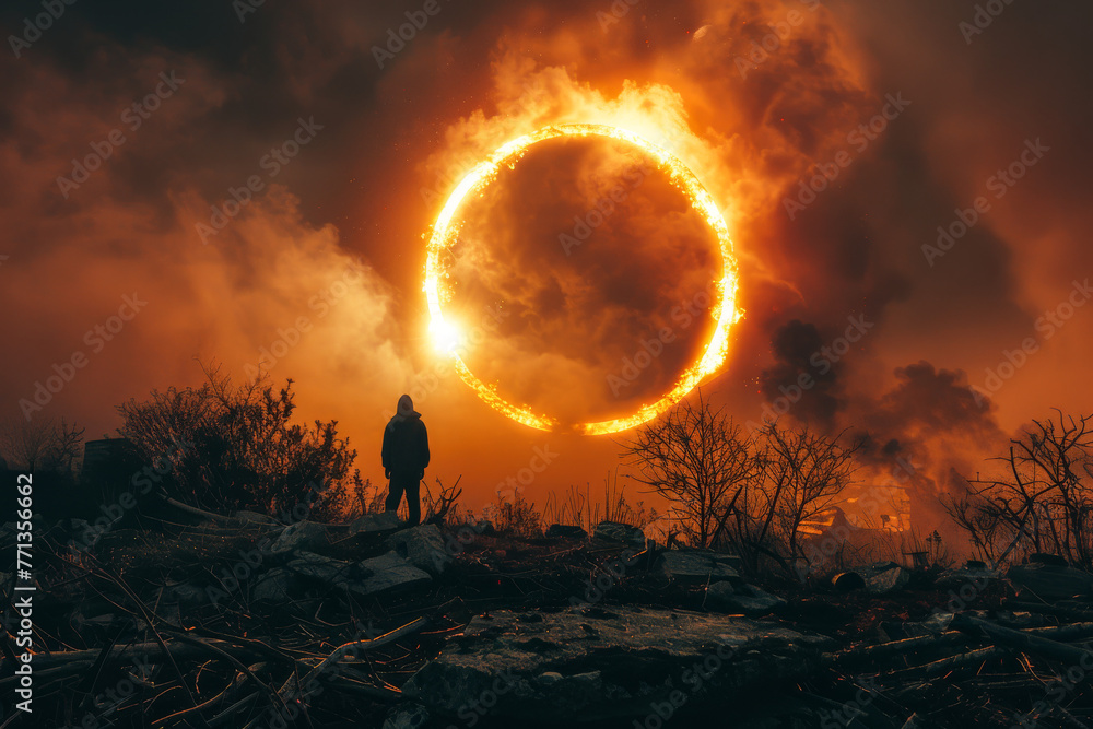 Dramatic Solar Eclipse. Generated Image. A digital rendering of a solar ...