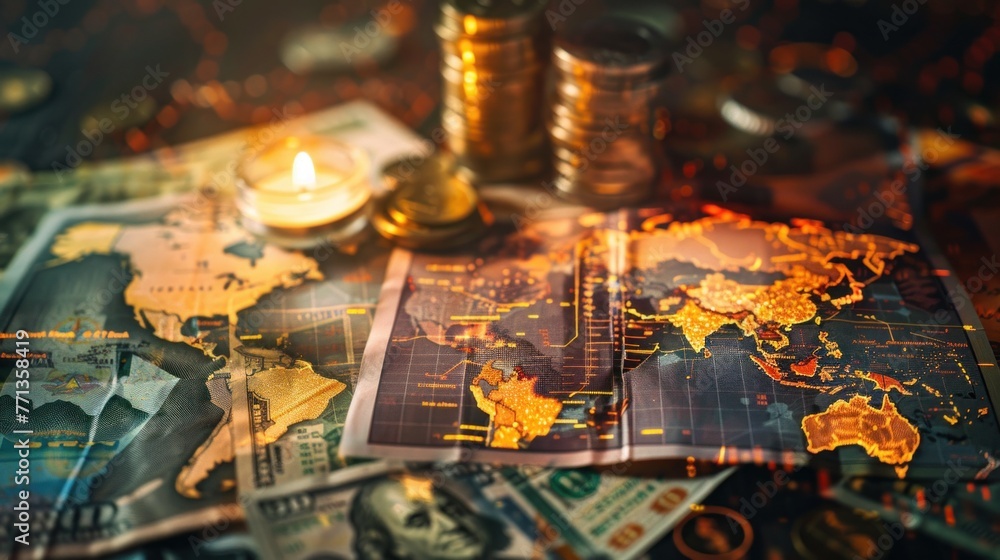 Currency exchange and money transfer concept with world map and ...