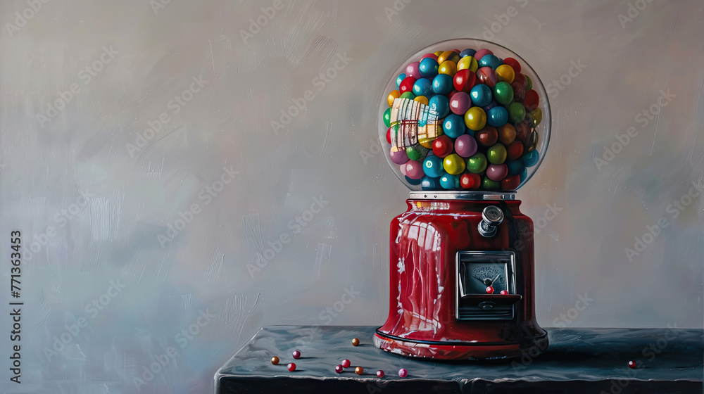 oil painting of gumball machine on a grey background, in an ultra ...