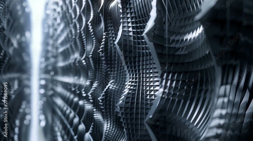 Bauhaus sound wave facade with cymatics vibrations, soft lighting ...