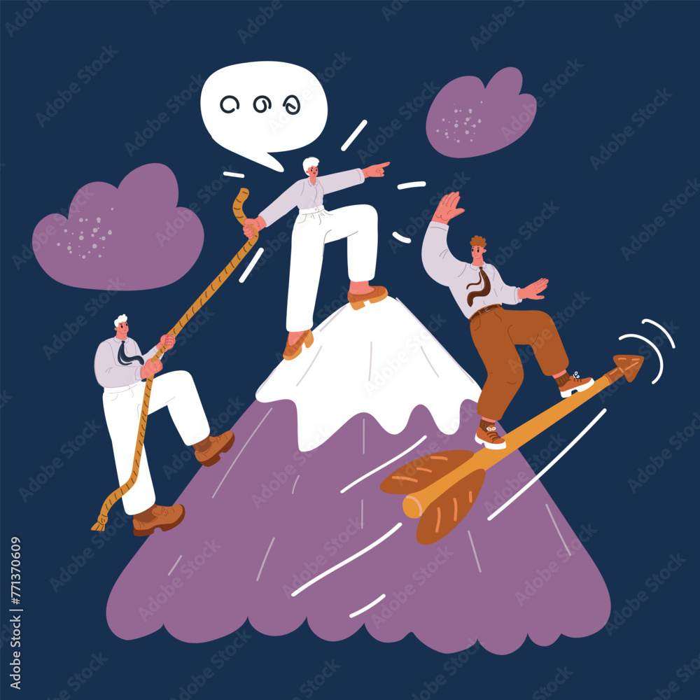Cartoon vector illustration of mountain top. Overcoming difficulties ...