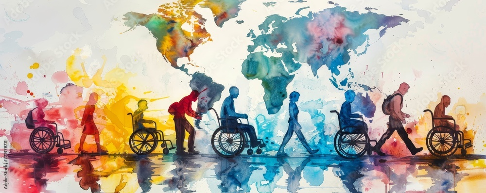 Colorful art watercolor painting depicts a diverse group of ...