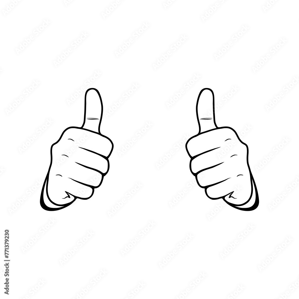 right and left hand thumbs up gesture black and white vector ...