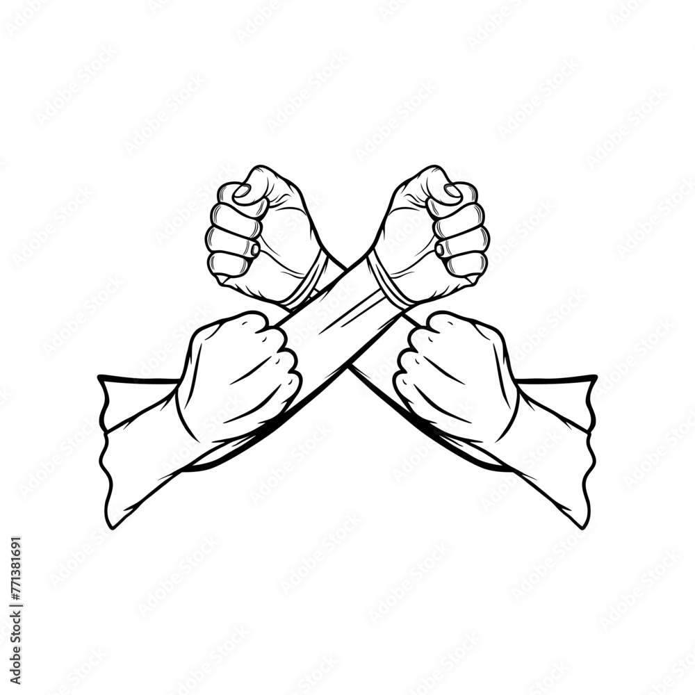 hands clenched together in a fist fight black and white vector ...