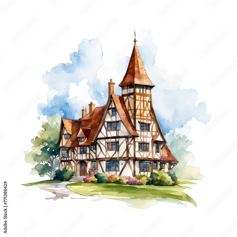 A tudor revival style estate, with half timbered faade steeply pitched ...