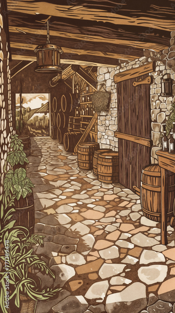 Vintage Distillery Etching, Winery, Brewery, in style of engraving ...