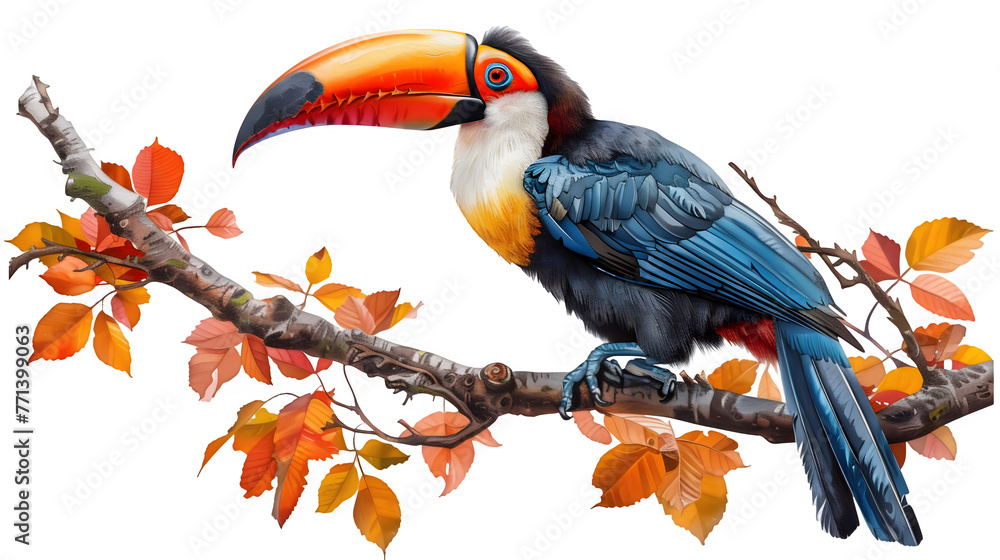 Illustration of a toco toucan sitting on a branch isolated on a ...