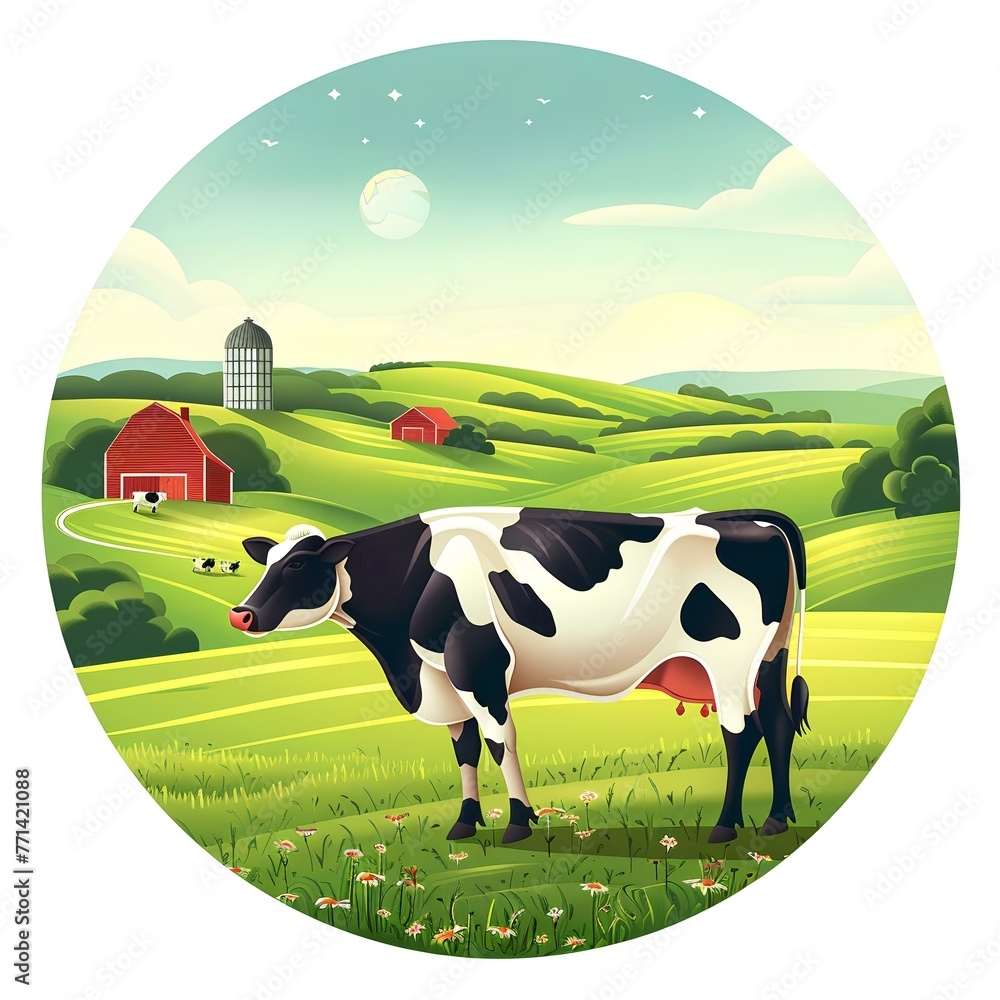 Cow on a dairy farm on white background. Agriculture and farming ...
