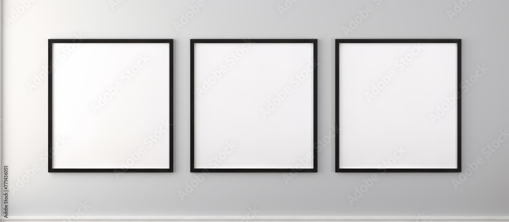Three picture frames of different shapes and sizes are displayed on a ...