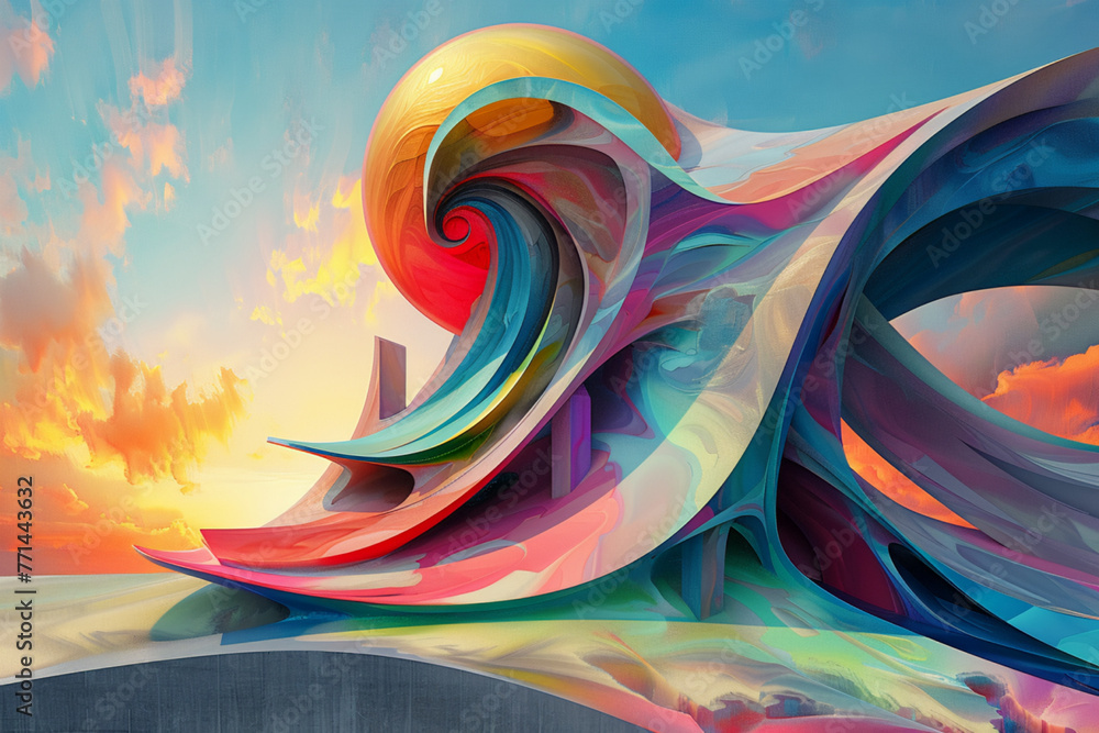 Design an abstract monument inspired by celestial bodies, incorporating ...