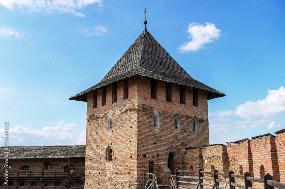 Tower of an ancient fortress. Beautiful sunny view of tower in ancient ...