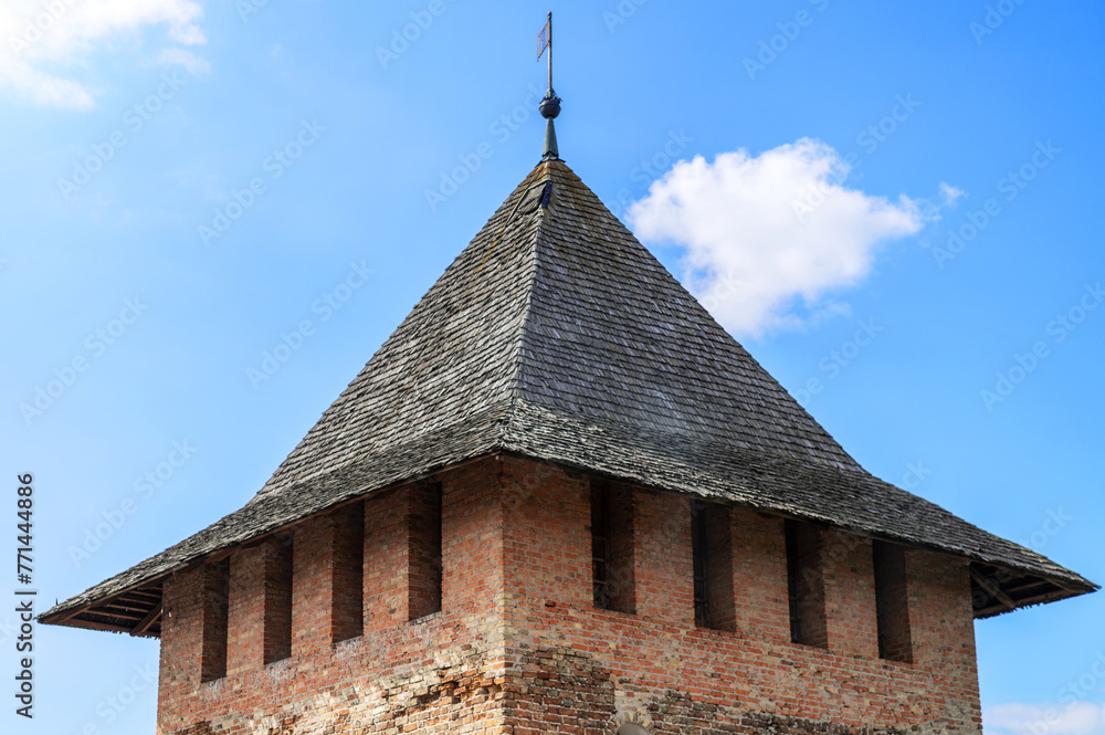 Tower of an ancient fortress. Beautiful sunny view of tower in ancient ...