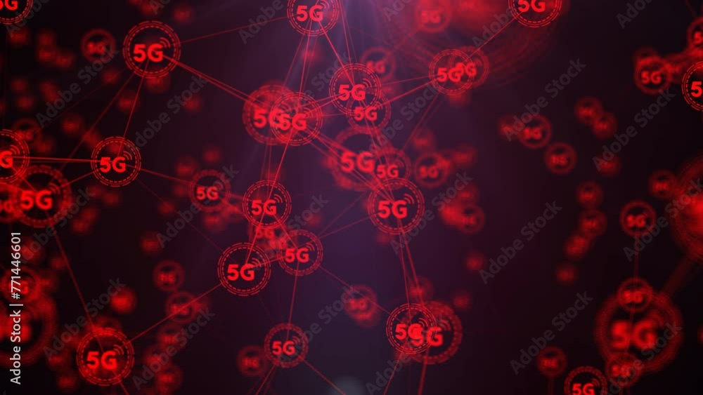 4K digital connection abstract animation dots and lines on red ...