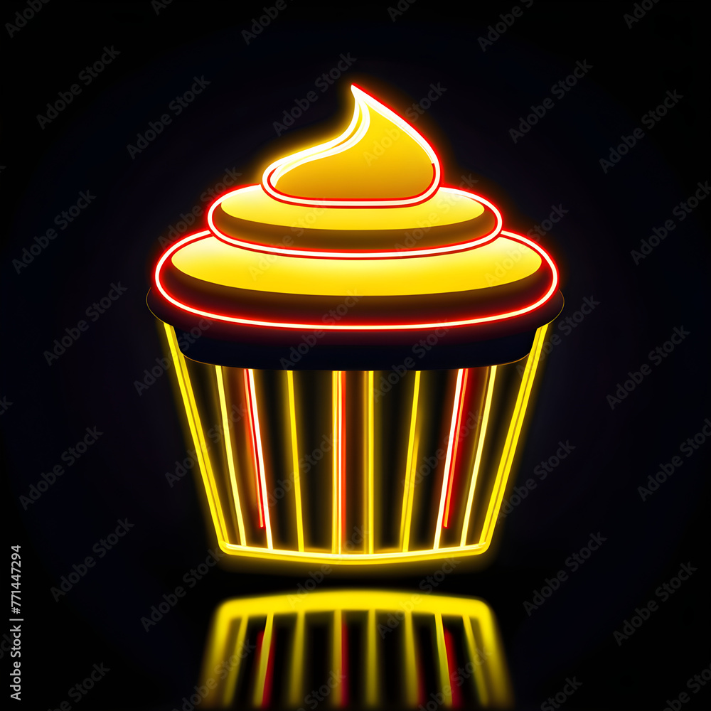 Yellow Neon Muffin Icon: Bright and Cheery Design for Bakery Delights ...