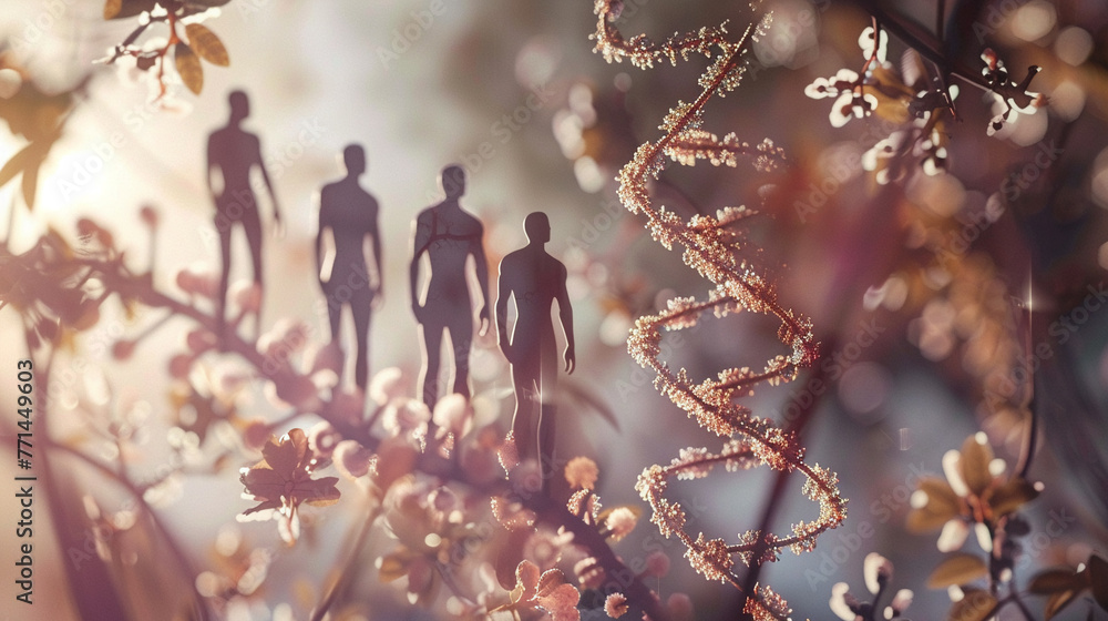 Human life cycle illustrated with DNA, detailed visualization, STEM ...