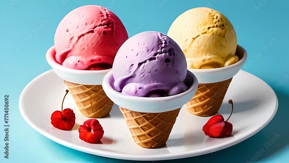 High Angle Still Life of Dessert Sundae with Neapolitan Flavors of Ice ...