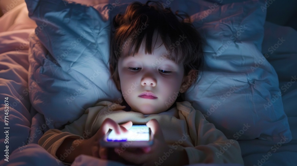 Child Lost in Digital Distraction (Unique). A child ensnared by the ...