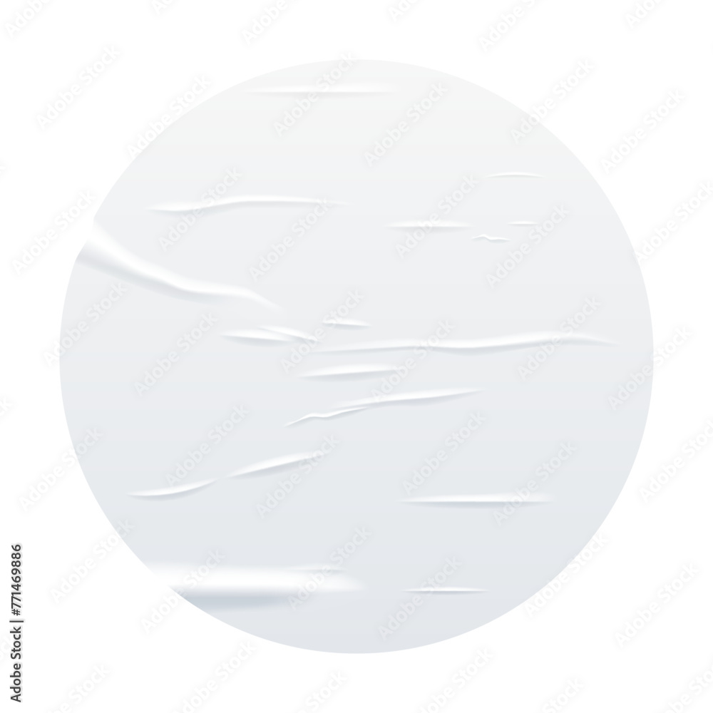 Glued white circle paper sheet. Vector isolated realistic crumpled ...