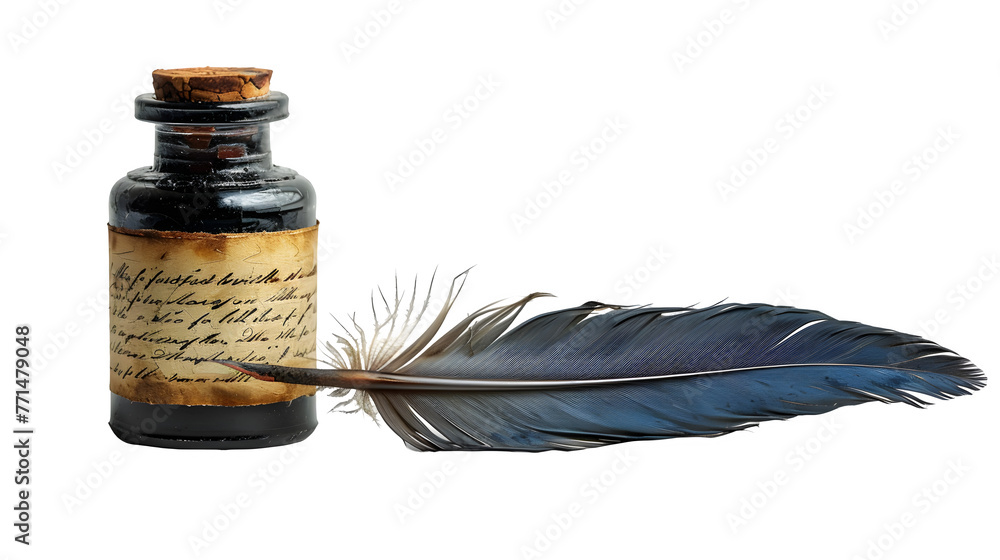 Vintage feather pen and ink isolated on a transparent background, PNG ...