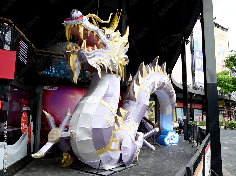 BANGKOK, THAILAND - March 31, 2024: Giant dragon lamp 5 elements, 5 ...