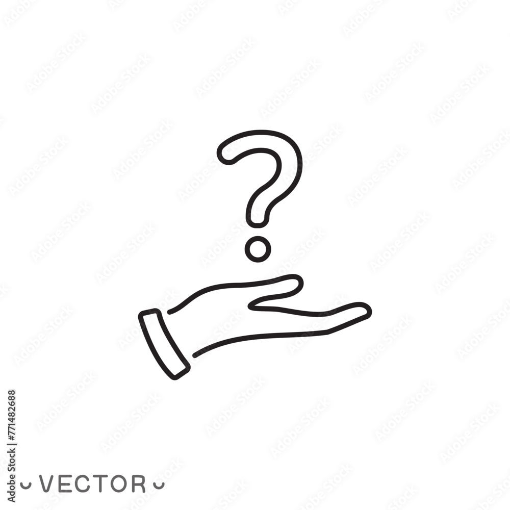 holding hand question mark icon, faq support, confusing or uncertainty ...