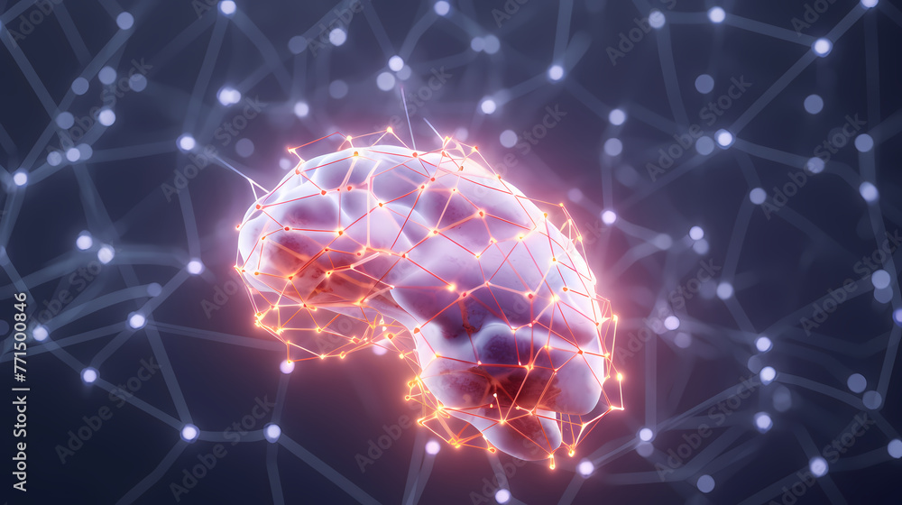 3D Human Brain With Connection Dots And Plexus Lines. Artificial ...