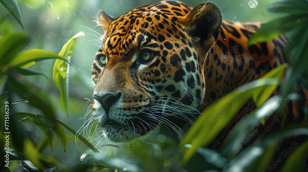 Jaguar prowling in the jungle underbrush, concept of apex predators and ...