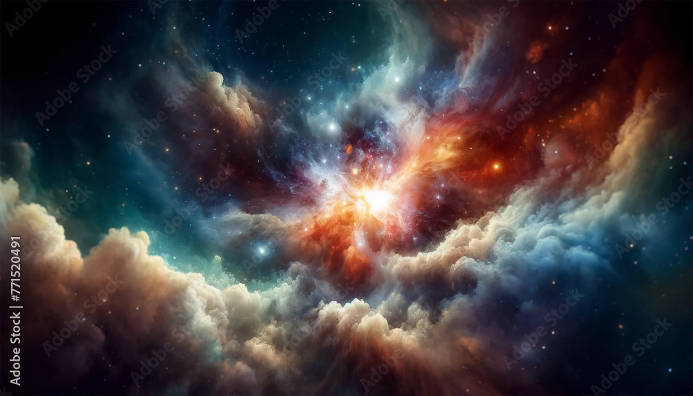 A shot of a galaxy shrouded in a misty cloud in deep space on a starry ...