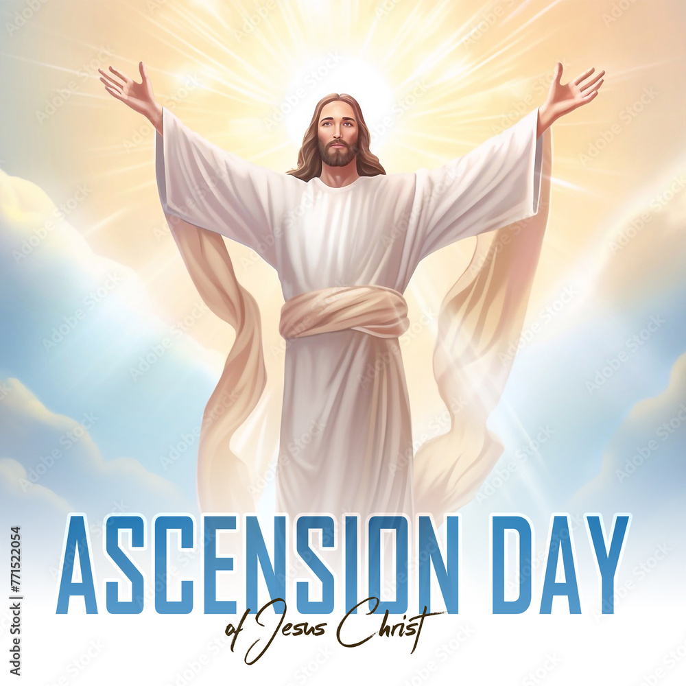 Happy Ascension Day Design with Jesus Christ in Heaven. Illustration of ...