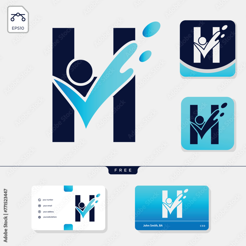 Letter H Business success people check logo design, Good service people ...