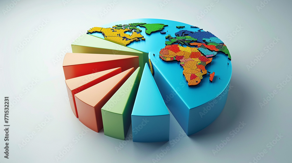 A colorful 2D pie chart divided into sections that represent global ...