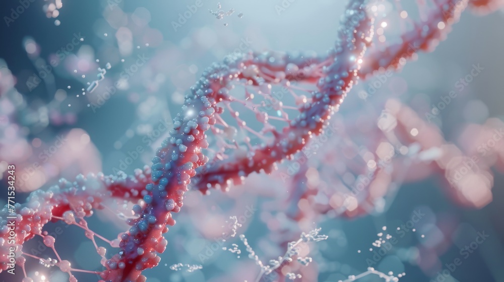 Illustration of a DNA double helix in detail, highlighting the genetic ...